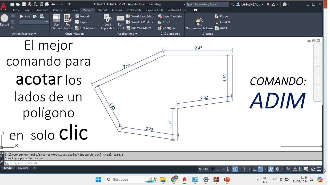 el mejor comando para acotar lados de un poligono en un solo clic en autocad - YouTube