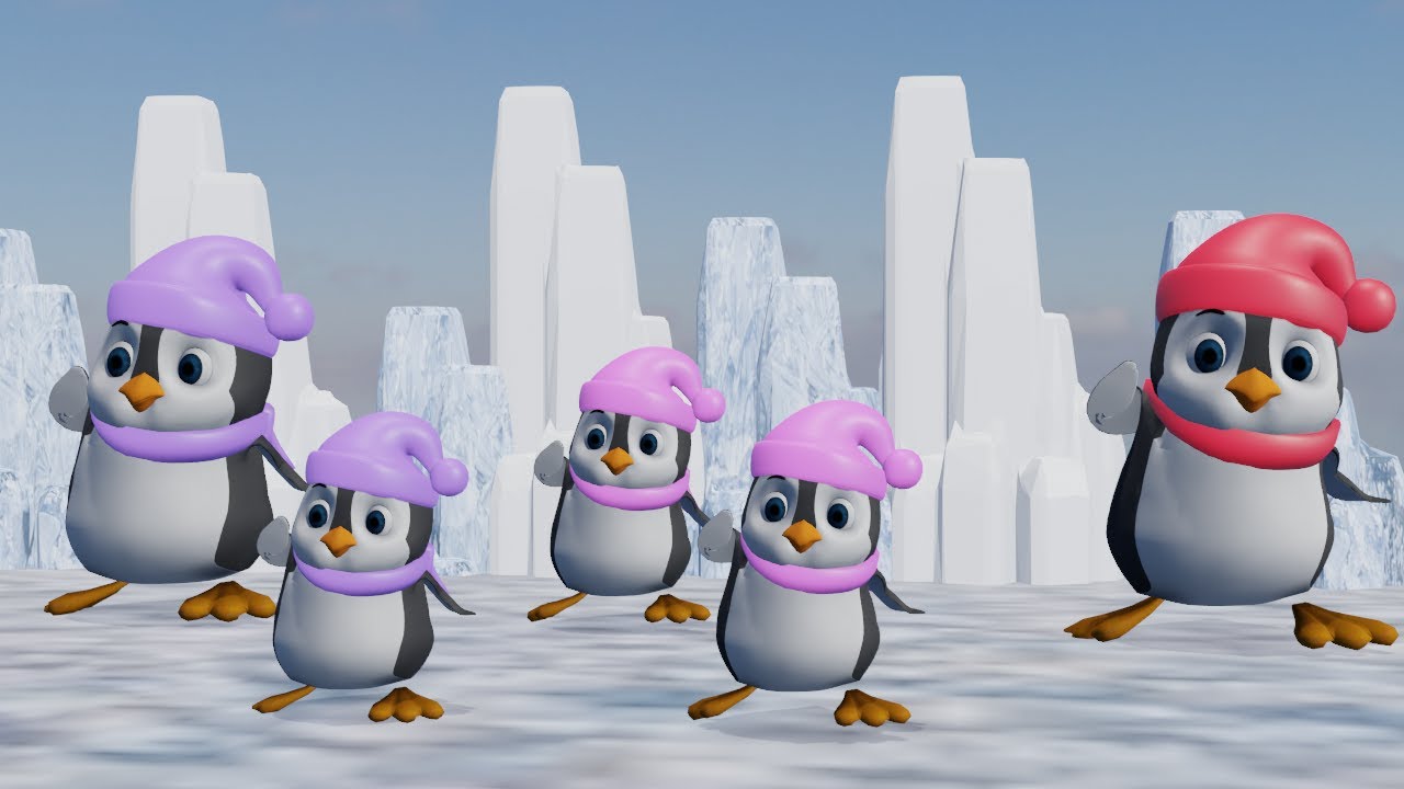 Five Little Penguins dancing on hills Kids nursery rhymes - YouTube