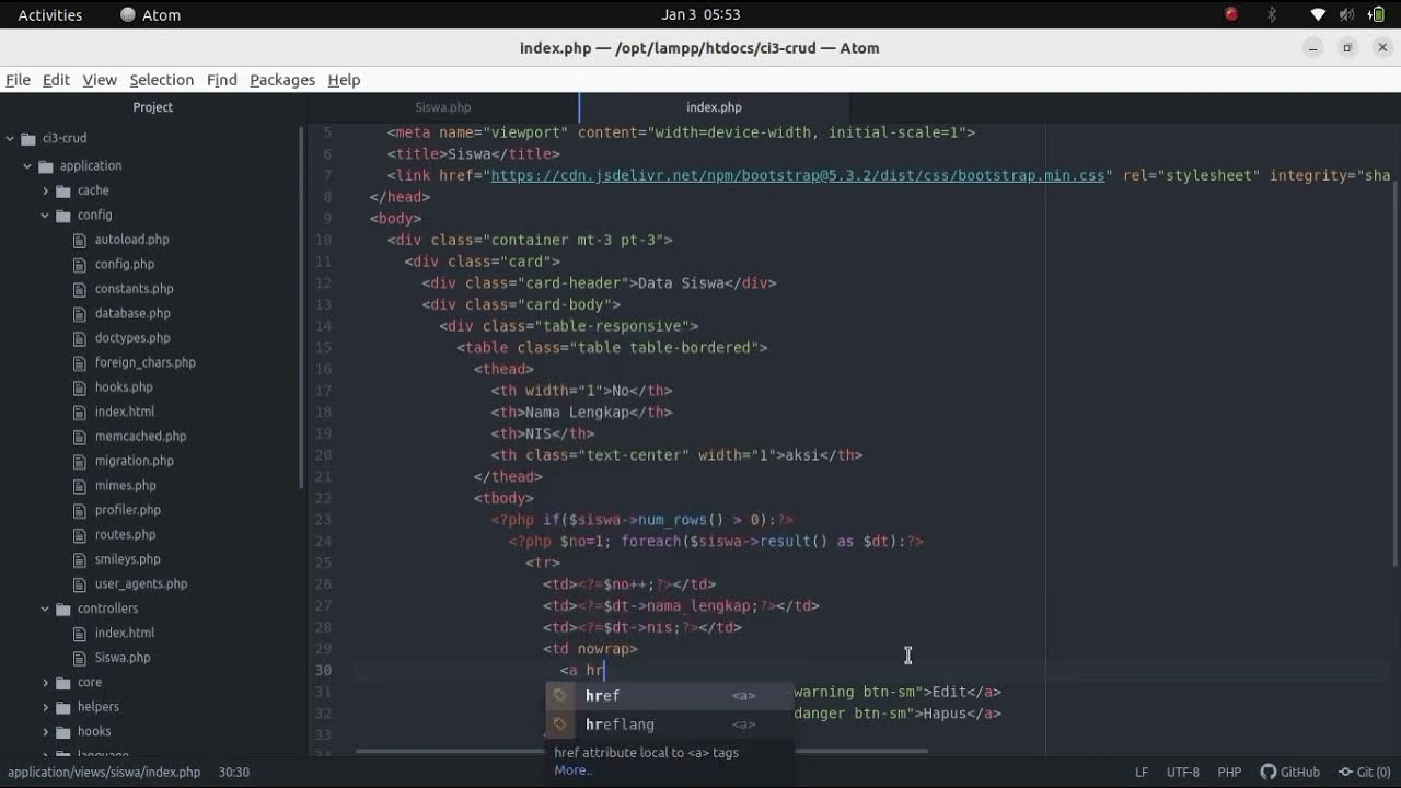 Tutorial CRUD Data Siswa dengan Codeigniter 3 - YouTube
