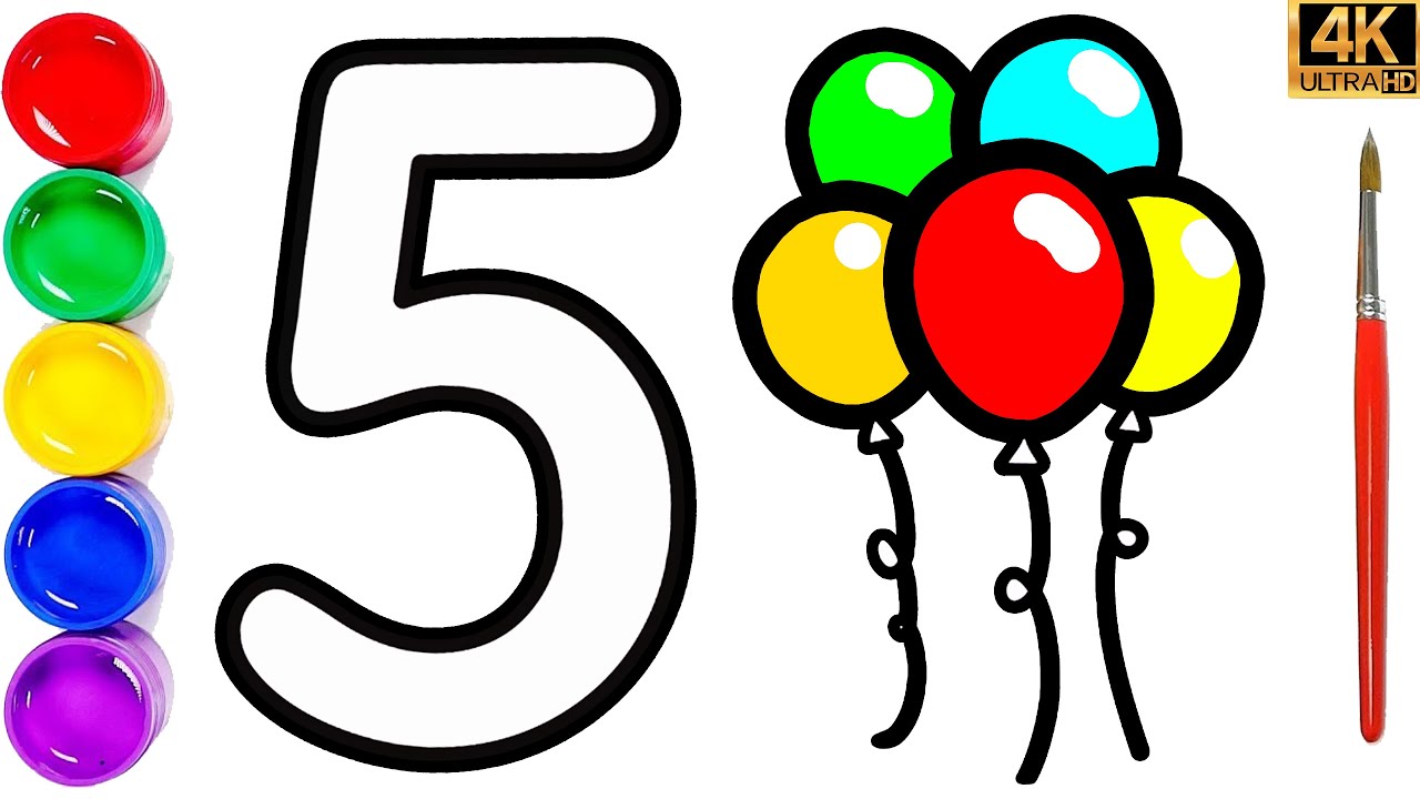 Dibujo de Globo Fácil con el Número 5, Cómo Dibujar el Lindo Número 5 ...