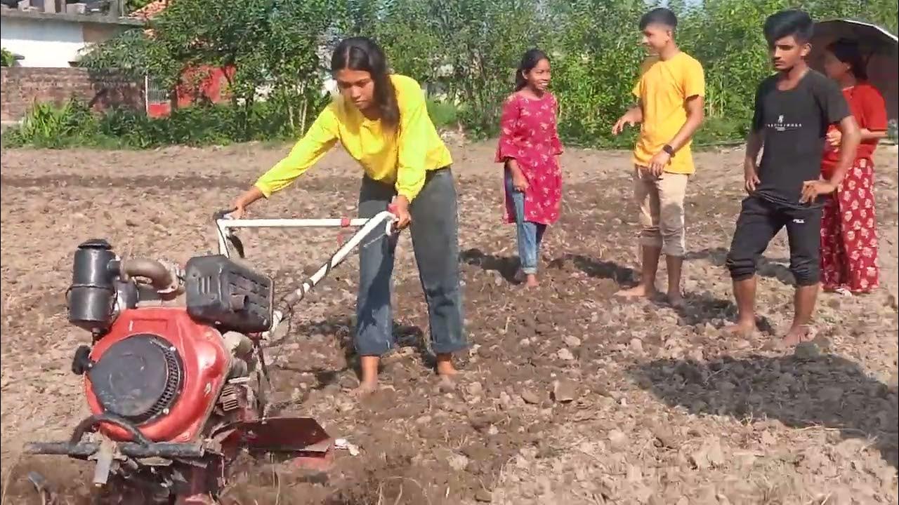TMVag- Sujata Raut: using Hand tractor for Field preparation to cultivate marigold 2079 - YouTube