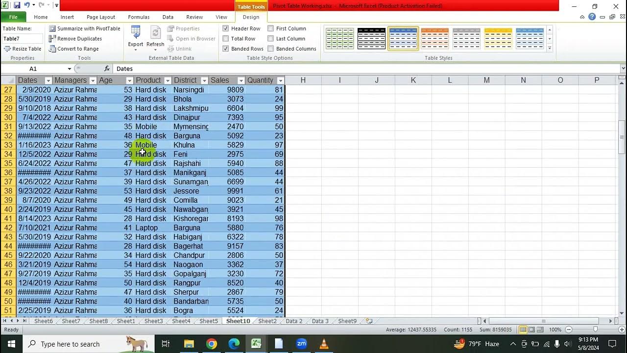 Pivot Table MS Excel Tutorial - YouTube