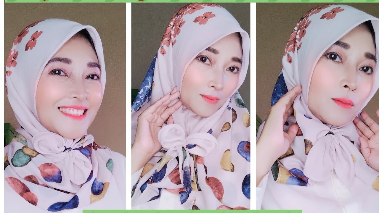 Tutorial Hijab Segiempat Motif Premium Simple Dengan Aksen Pita untuk ...