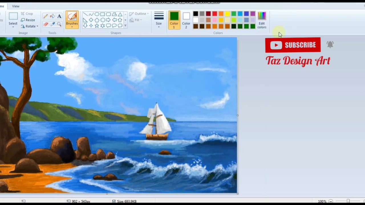 Seascape painting on MS paint | how to draw sea in computer | Digital ...