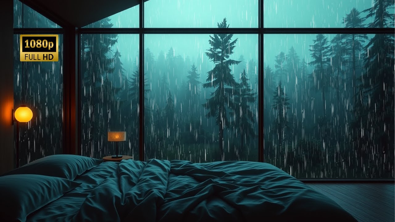 Cozy Room with Rain Sounds, Melodic Piano, and Forest View | Relaxing ...