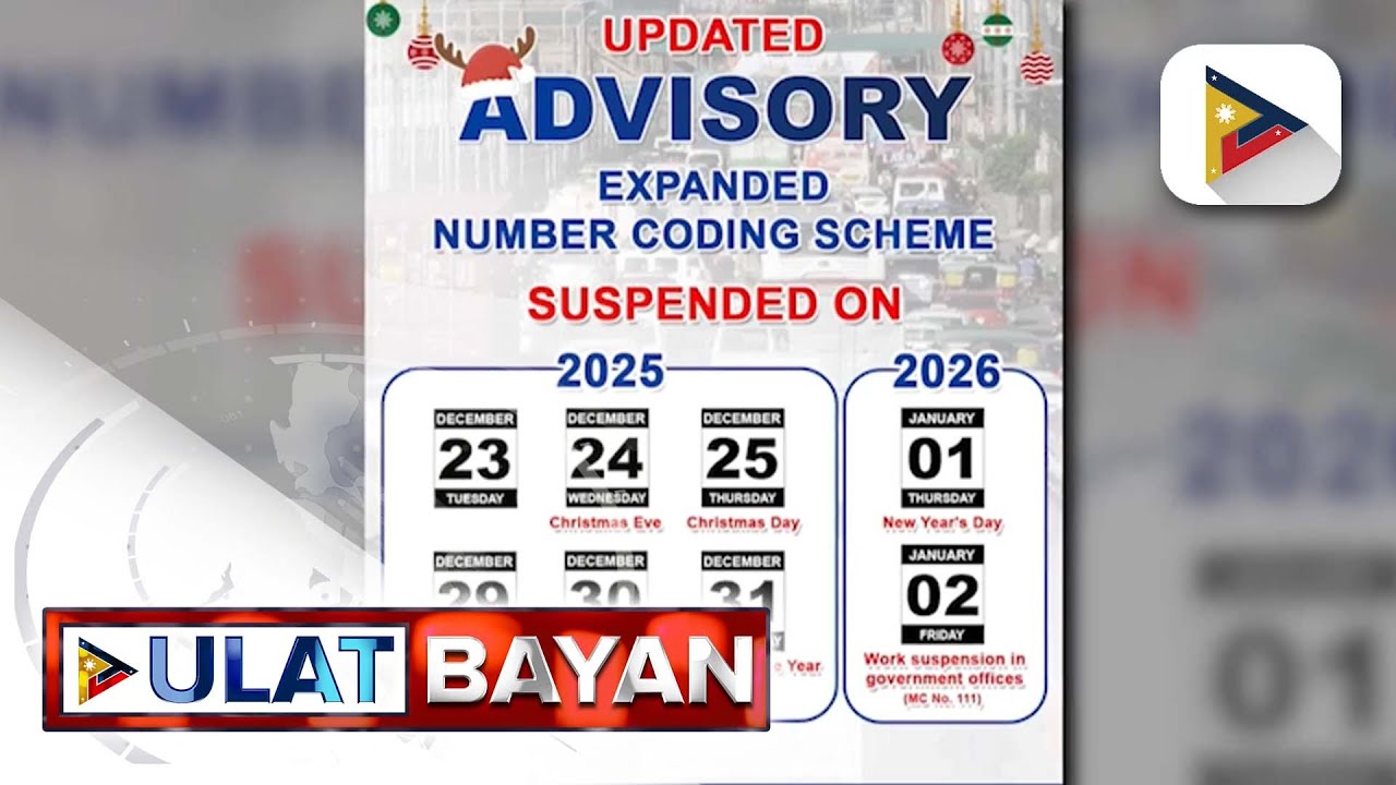 Expanded number coding scheme, suspendido bukas hanggang Pasko at Dec ...
