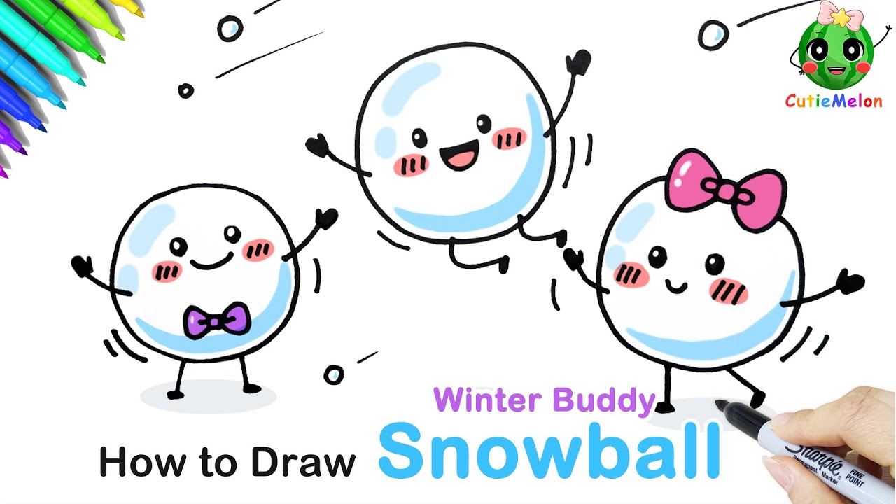 儿童简笔画冬日小雪球☃️How to Draw Cute Winter Snowball|Easy Drawings for kids【西瓜 ...