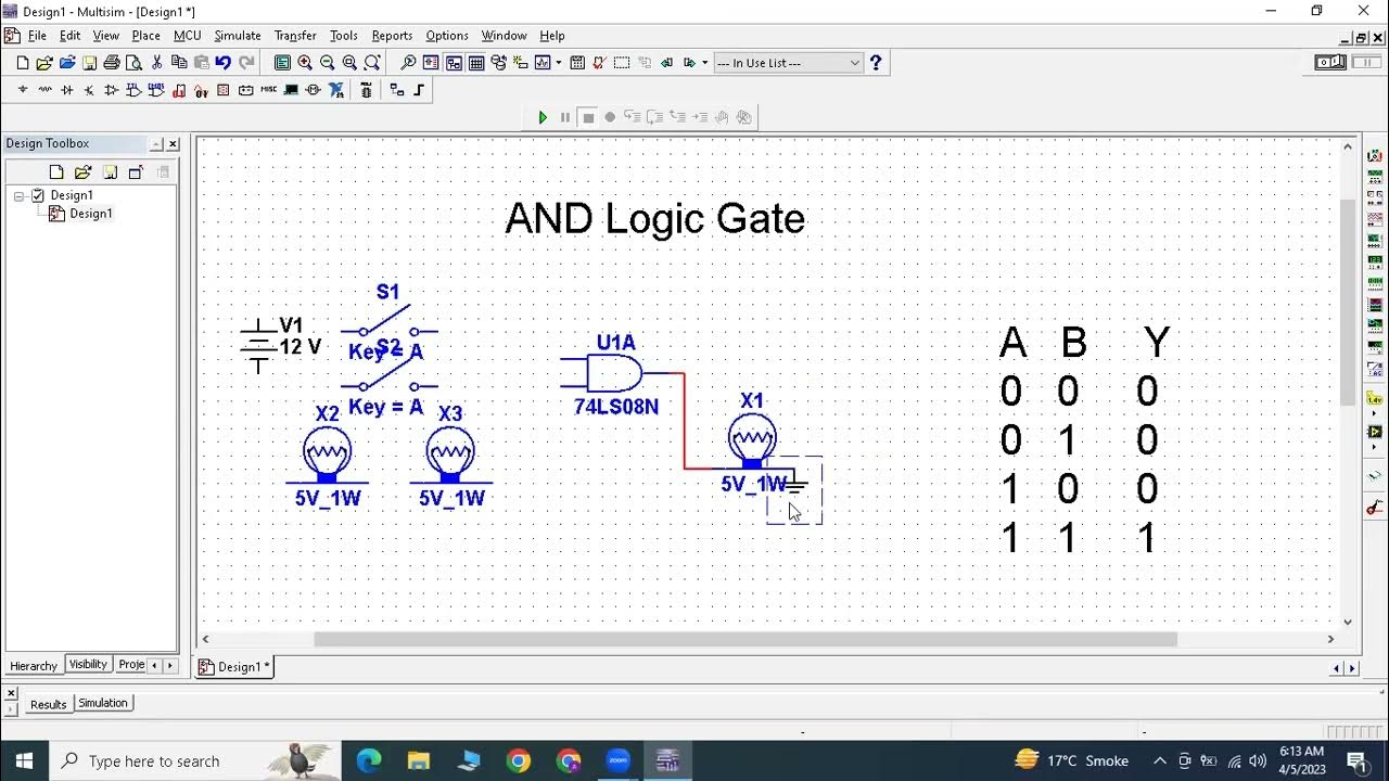 AND Logic Gate Simulation by Using Multisim - YouTube