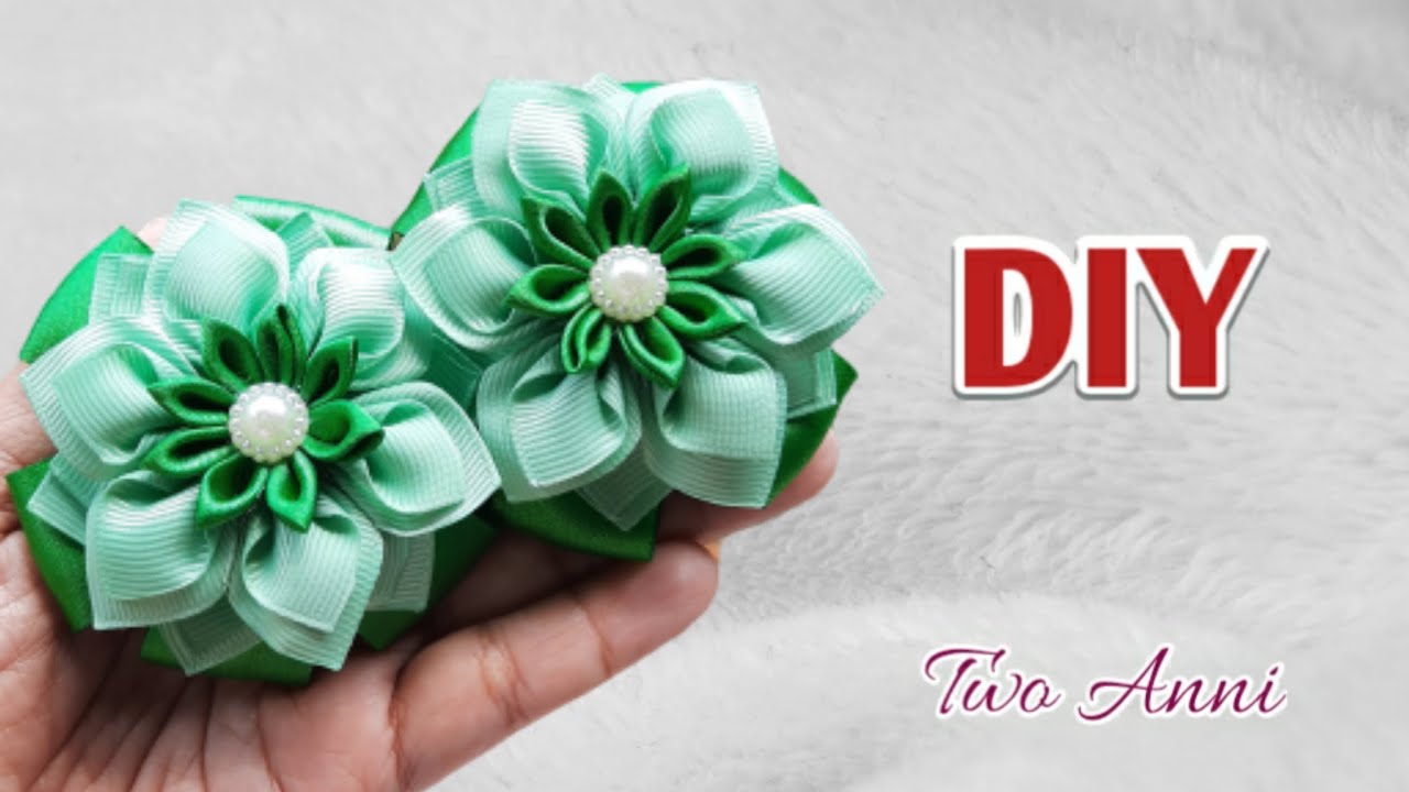 DIY | Tutorial Membuat Ikat Rambut Bunga Kanzashi#18 | Kanzashi Flower ...