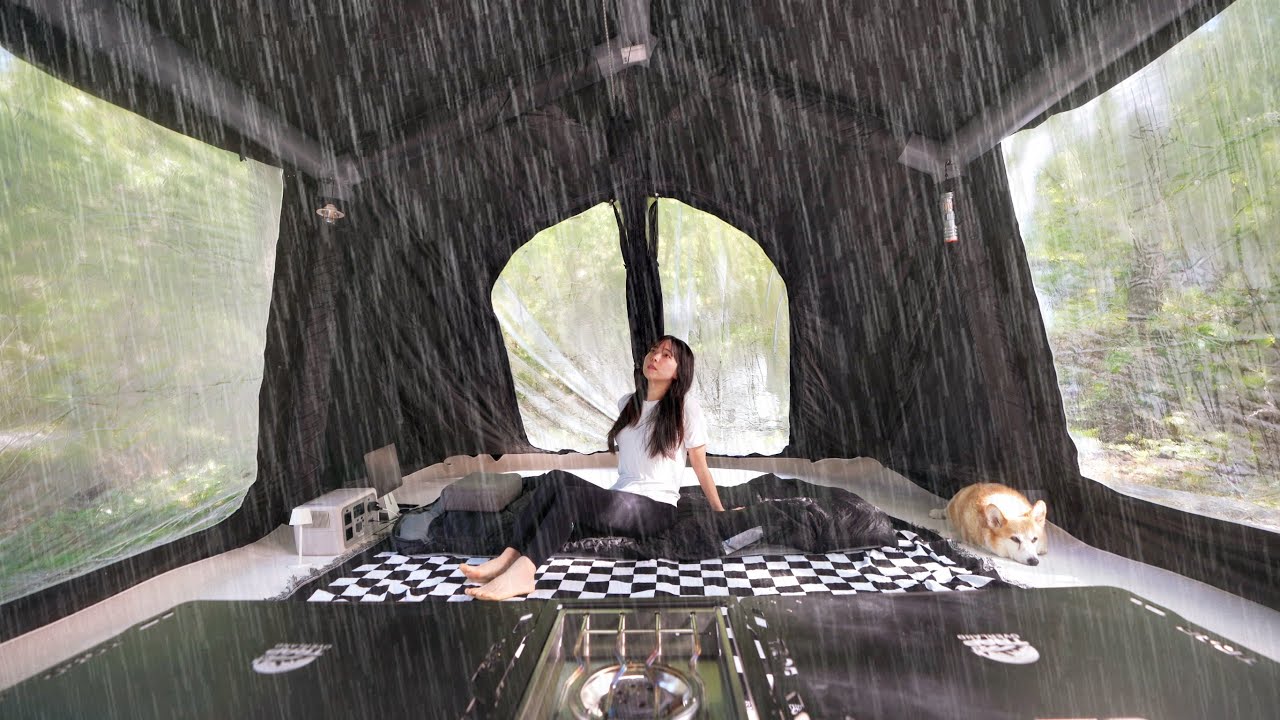 CAMPING IN HEAVY RAIN ☔ WITH A MASSIVE INFLATABLE TENTㅣRAIN ASMR - YouTube