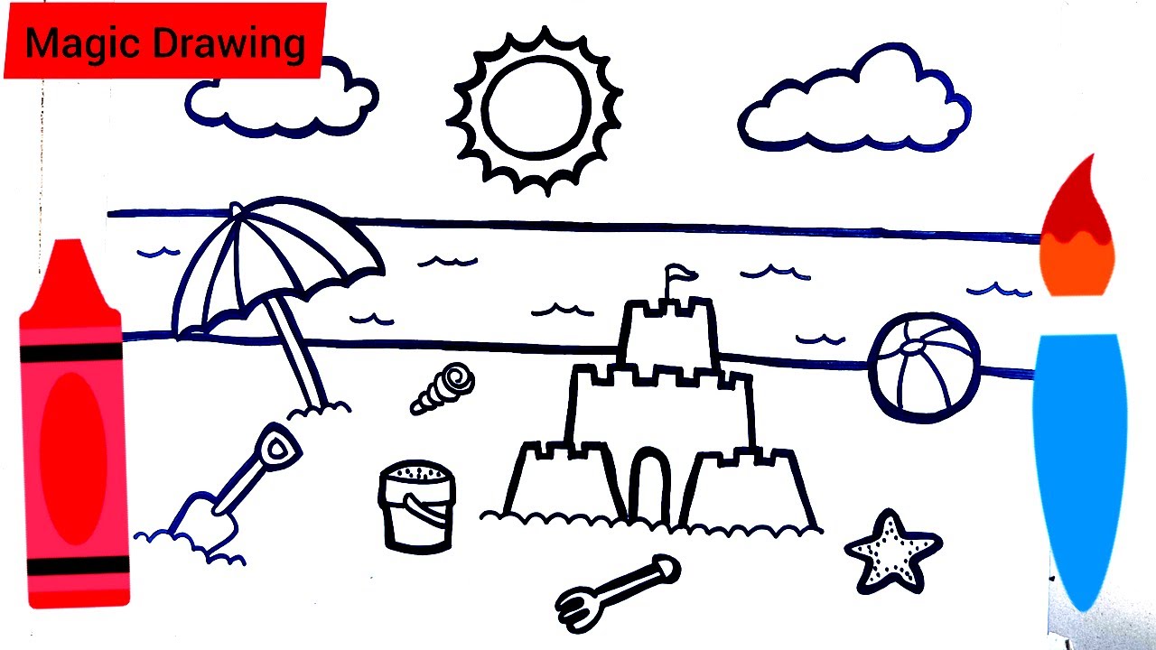 How to draw Beautiful Beach Scenery Drawing | Easy drawing - YouTube