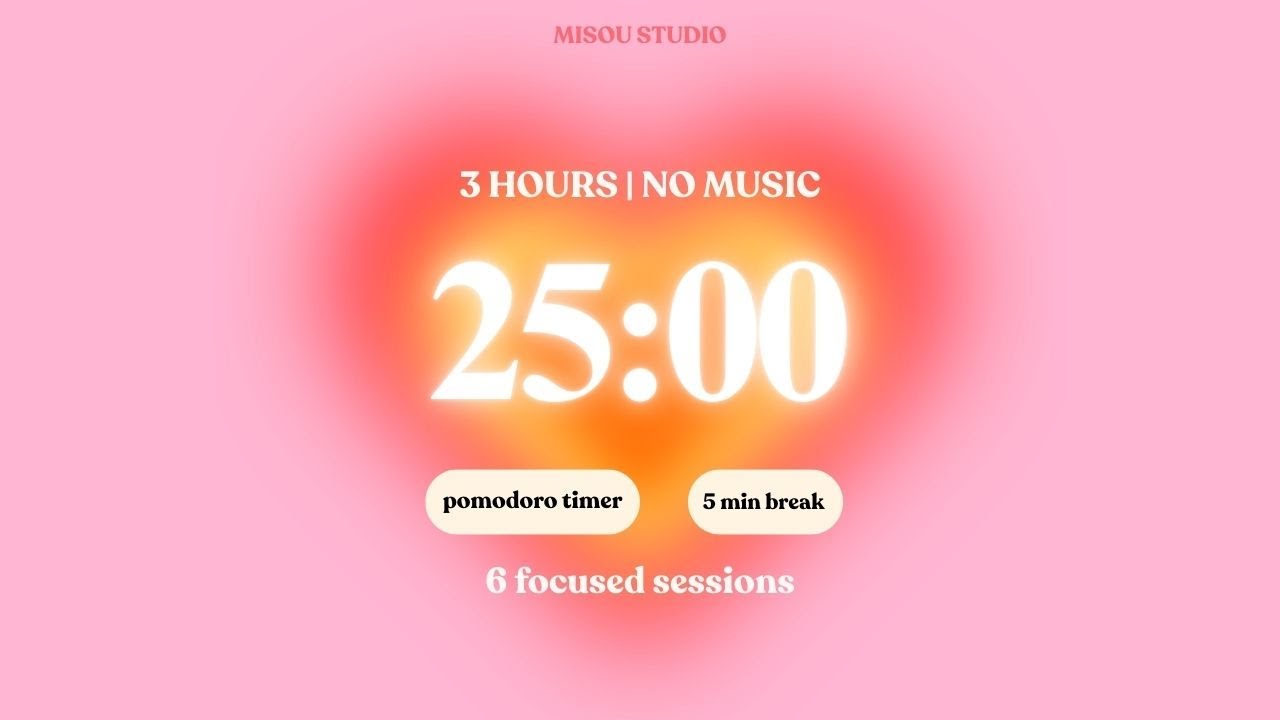 2 HOURS DEEP WORK 💗 | 25/5 Pomodoro Timer | No Music | Cute Heart ...
