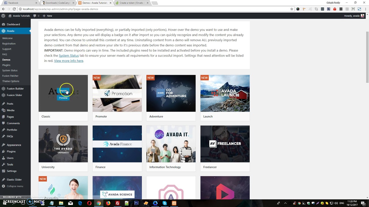 How to Import Demos in Avada - YouTube