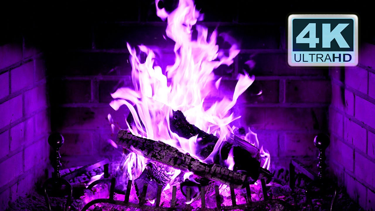 🔥 PURPLE Fireplace 4K! NO ADS. Colorful Fireplace Burning with purple ...