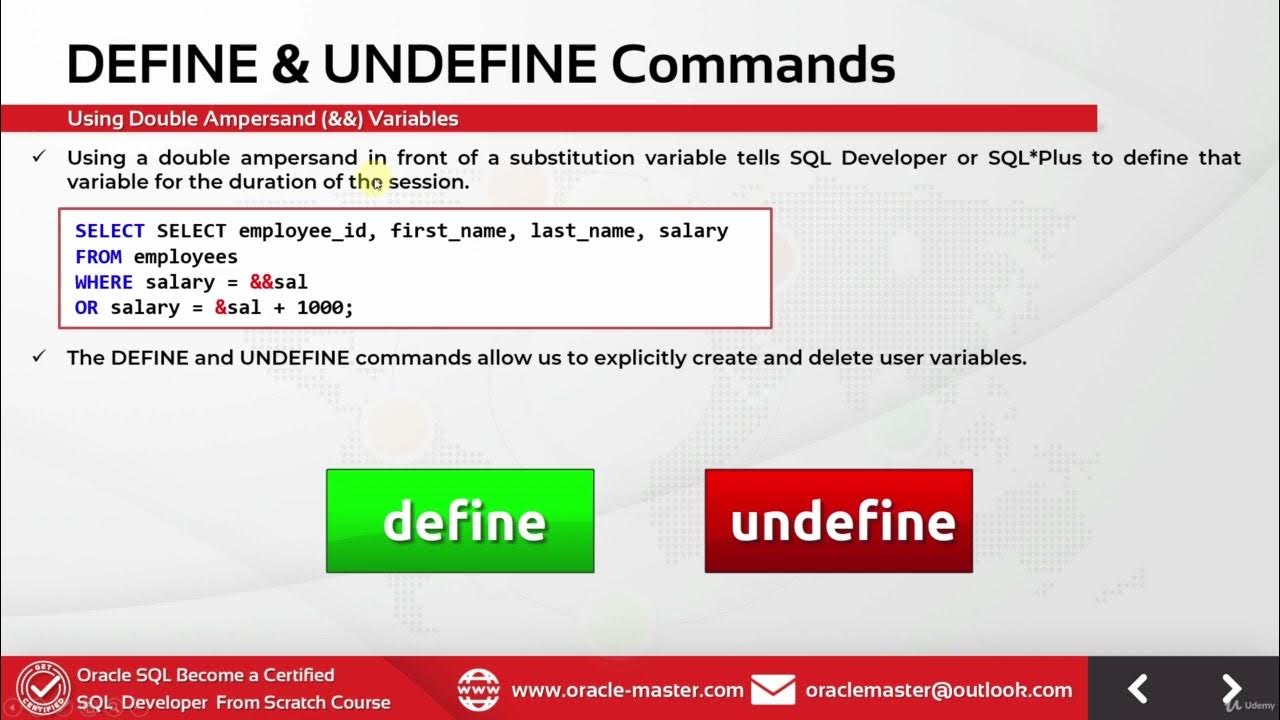 6.2 Using Substitution Variables [Double Ampersand && and DEFINE & UNDEFINE Commands] - YouTube