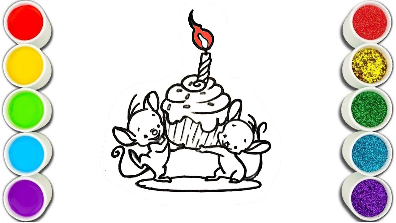 Two mice carrying birthday cake Painting and Coloring for Kids ...