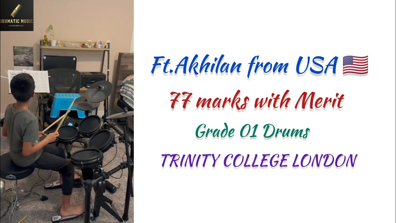 ft.Akhilan from USA 🇺🇲| 77 Marks with Merit | Grade 01 Drums | R&P ...
