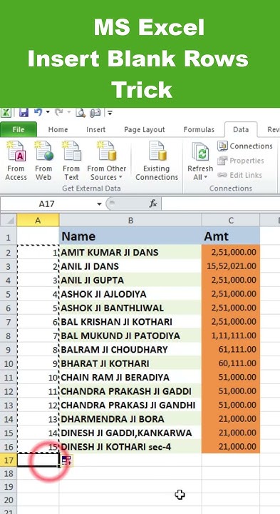 MS Excel Insert Blank Rows Trick #excel - YouTube