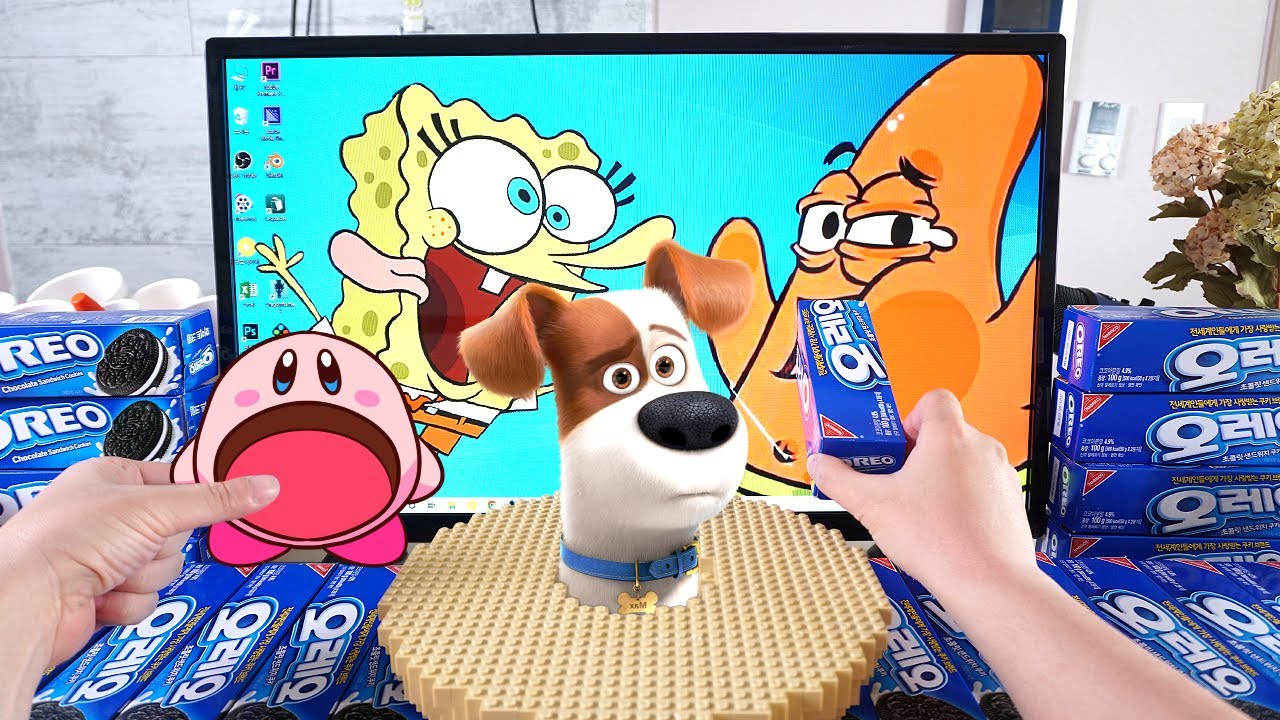SpongeBob Patrick Kirby Oreo Cookies Mukbang Animation / 스폰지밥 커비 오레오 ...