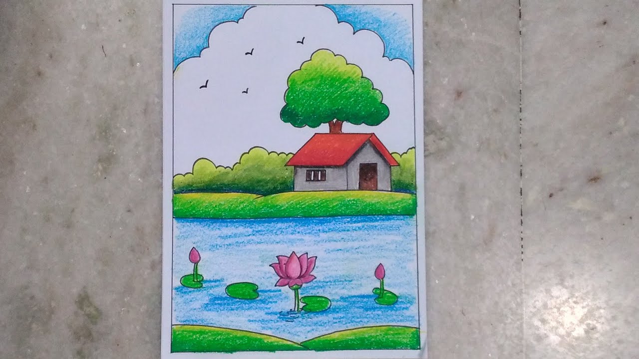 scenery drawing easy // very easy scenery drawing for kids// easy ...