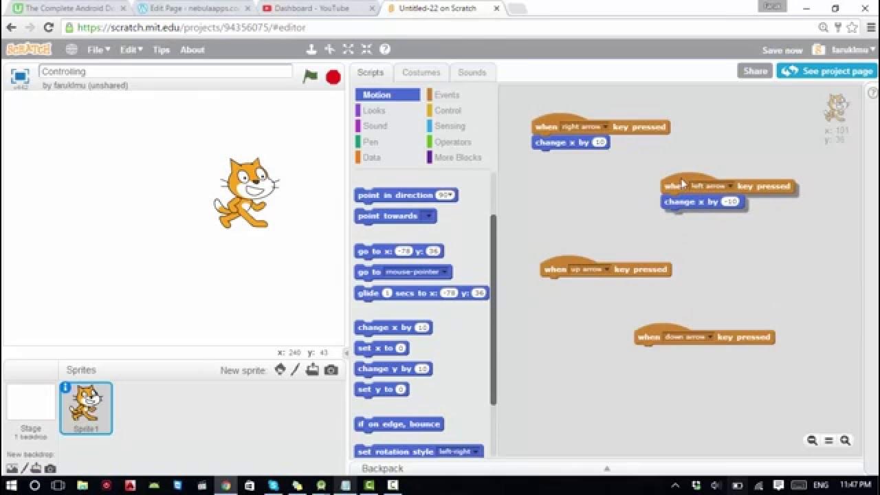 Scratch Game Programming Tutorial Full #7 adding Variable/Score and controlling Sprite - YouTube