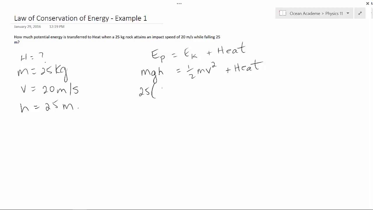 Physics 11 - Law of Conservation of Energy - Example 1 - YouTube