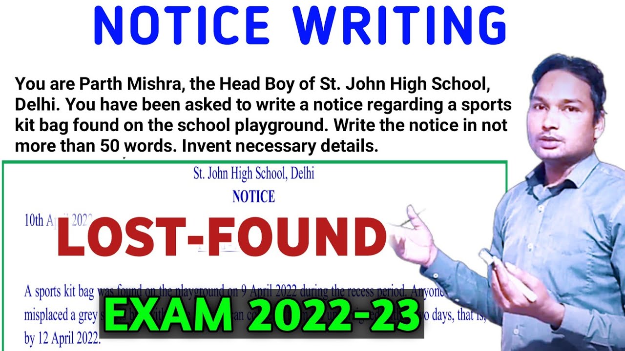 Notice Writing/Lost-Found Notice/Notice 2022-23 Exam/Lost-Found English ...