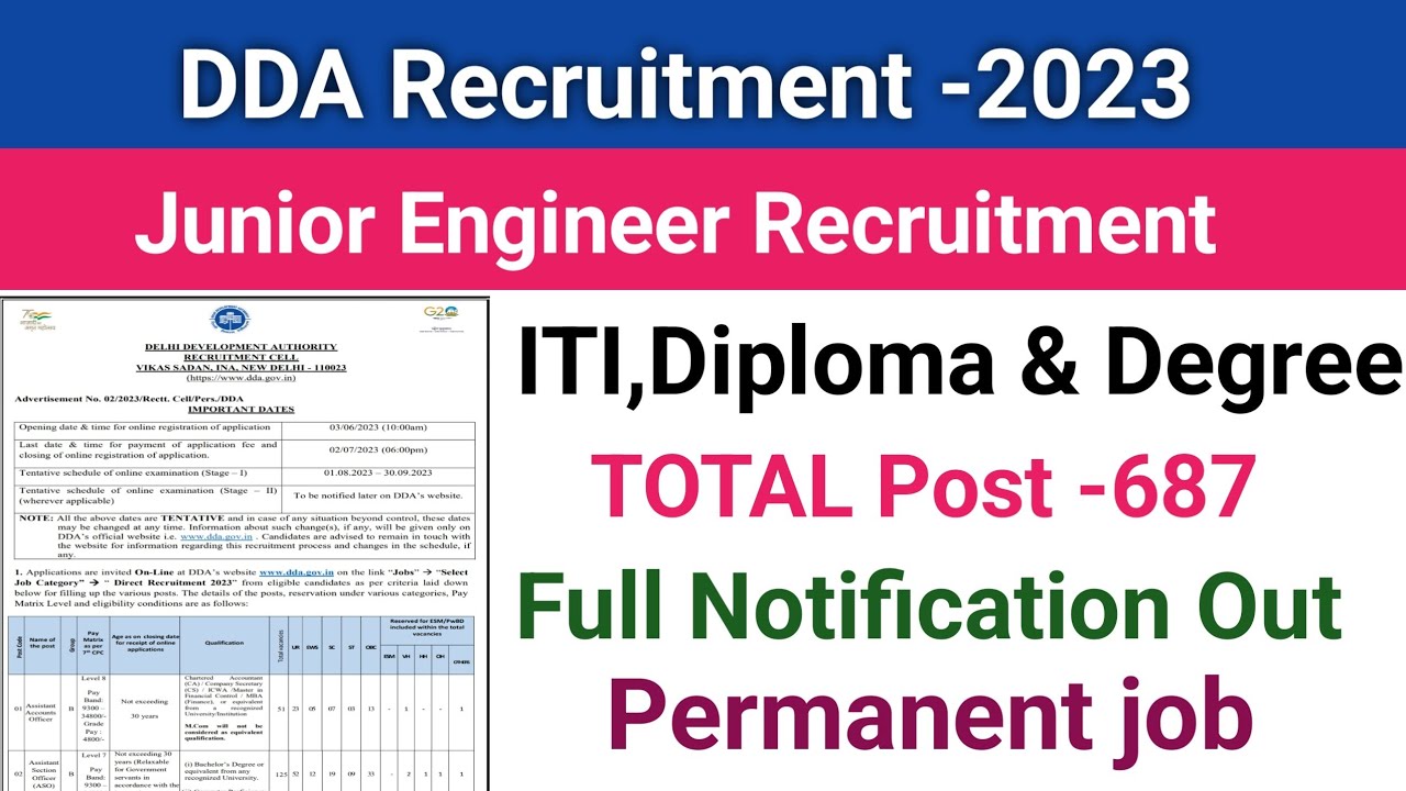 DDA JE Full Notification Out ||Junior Engineer Recruitment||ITI ...