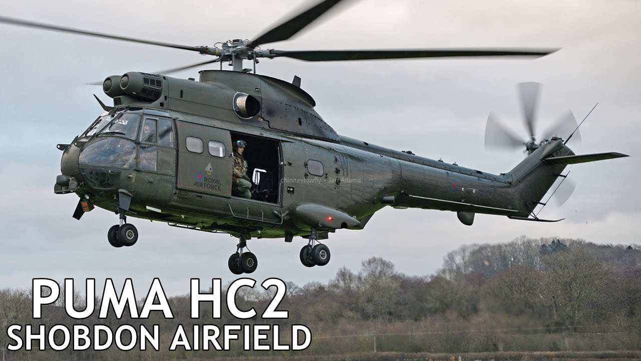 RAF Puma Helicopter Landing, Start up and Takeoff - Shobdon Airfield ...