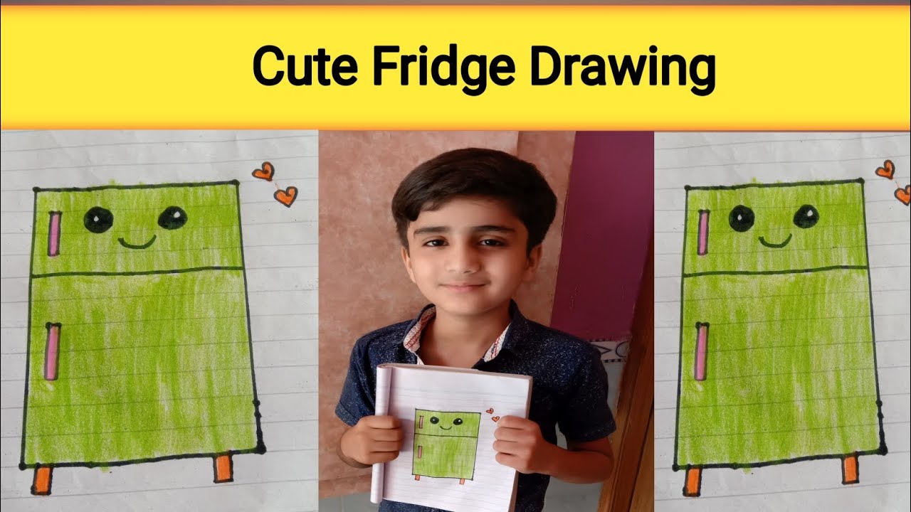 Cute Fridge Drawing with Colour | How to Draw a Refrigerator | Fridge ...