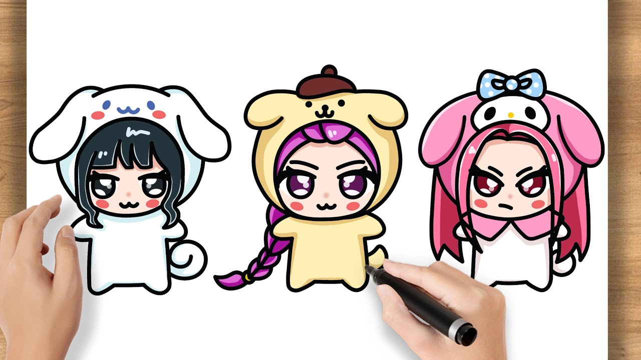How to Draw Cute Huntrix x Sanrio Easy | KPop Demon Hunters - YouTube