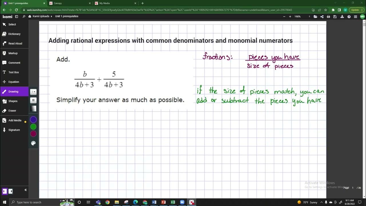 Adding rational expressions with common denominators and monomial numerators - YouTube