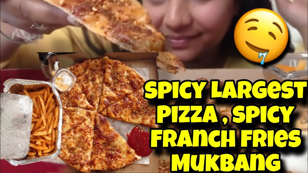 Eating Spicy 🔥 Pizza 🍕 Large, Peri French fries 🍟 Mukbang 😋@MaddyEats ...