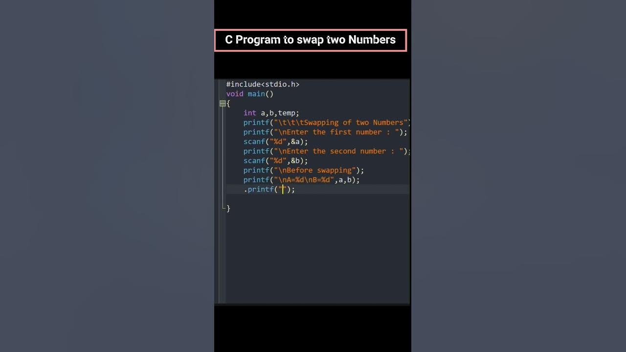 C Program to swap two numbers #programming #trending #coding #trendingshorts #cprogramming - YouTube