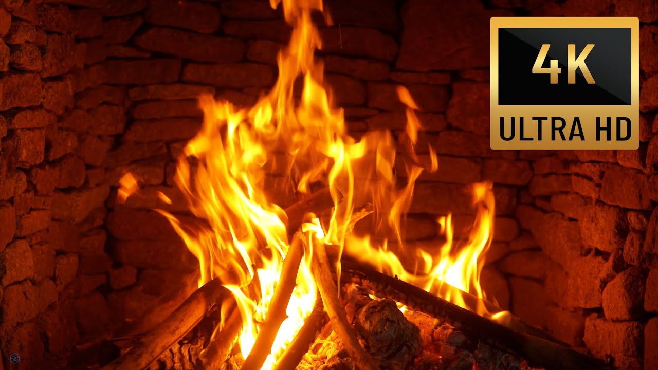 Warm Relaxing Night with Cozy Fireplace Burning 🔥 Relaxing Fireplace 4K ...