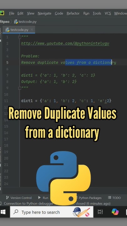 How To Remove Duplicate Values From A Dictionary In Python Pythonintelugu Pythoncoding Youtube