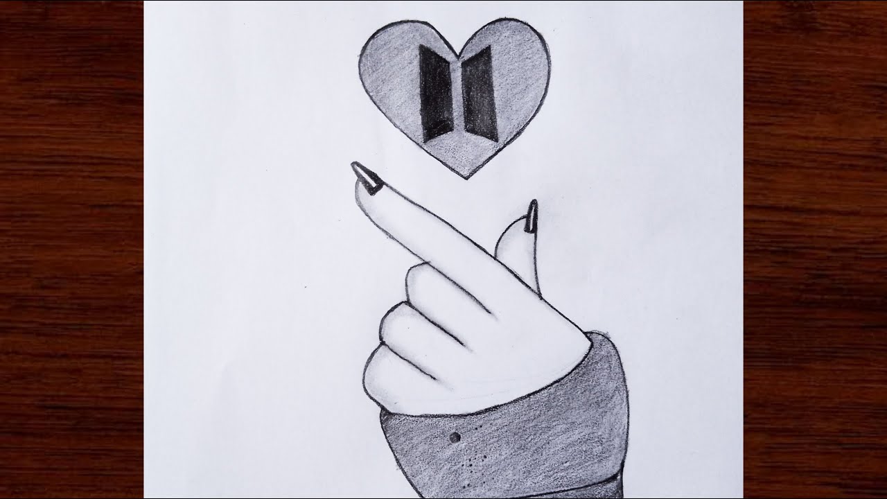 Korean Tamblr Heart Drawing | Easy BTS Drawing | BTS Army Drawing - YouTube