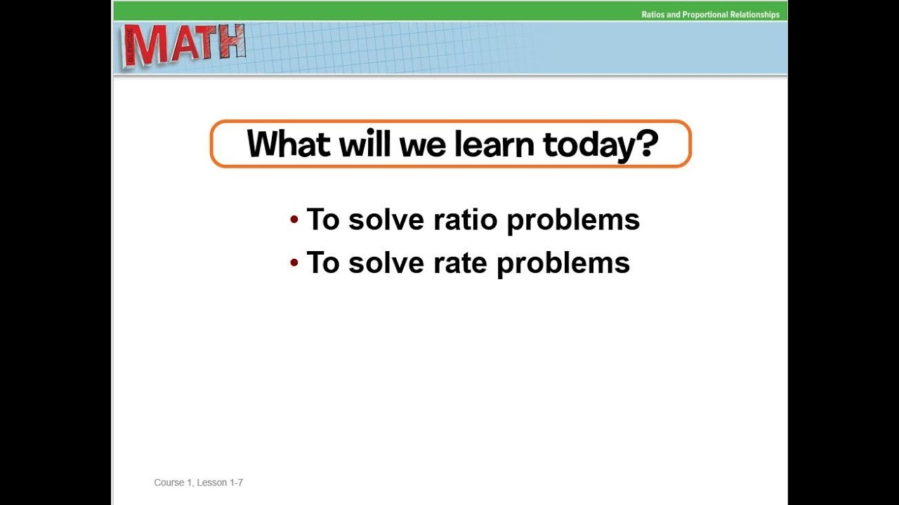 Math Ch 1 Lesson 7 Ratio and Rate Problems - YouTube