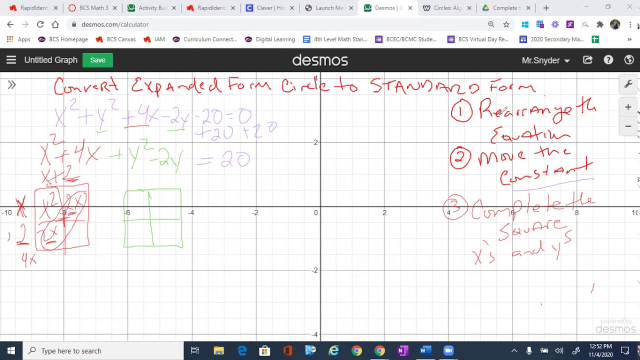 Convert Circle Equations from Expanded Form to Standard form 2 - YouTube