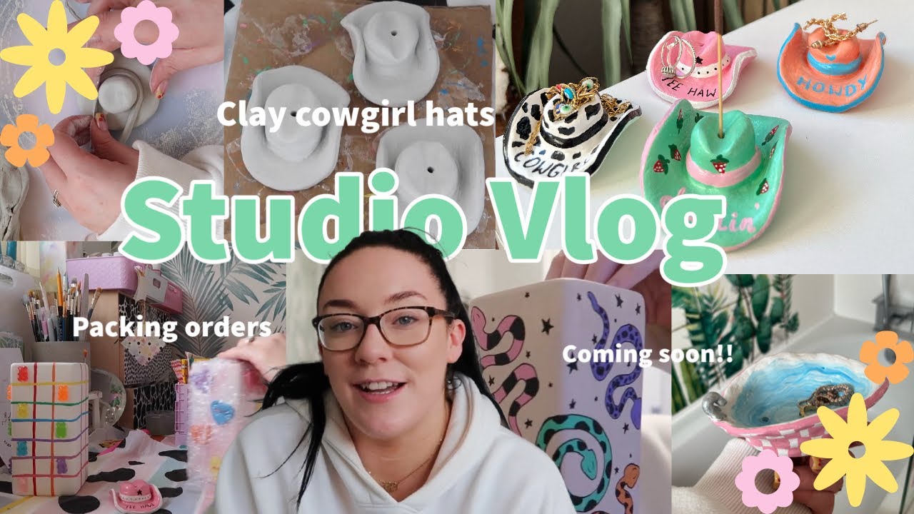 Studio Vlog Small Business, Clay Cowgirl Hats Process & Packing Etsy ...