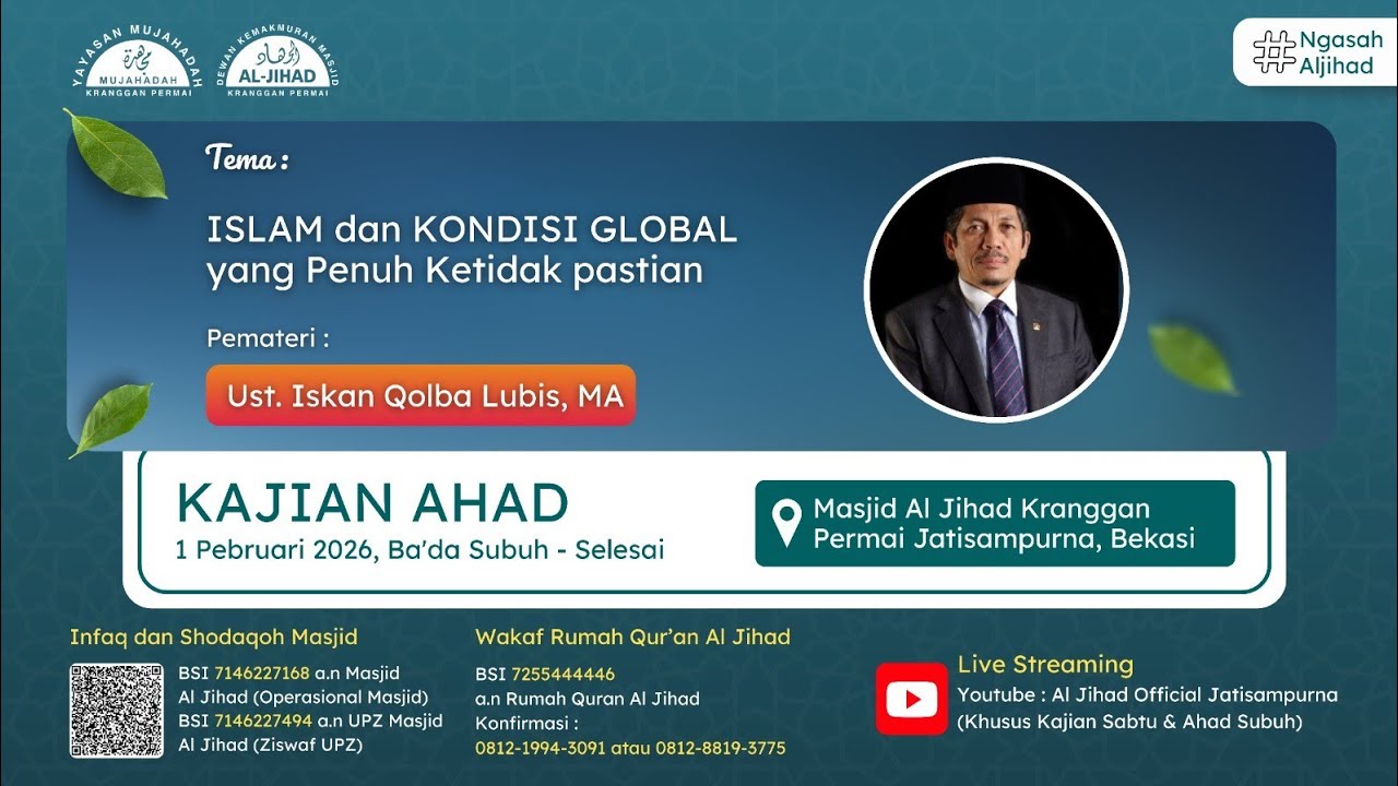 Ngasah Ahad 1 Pebruari 2026, Ust. Iskan Qolba Lubis, MA - YouTube