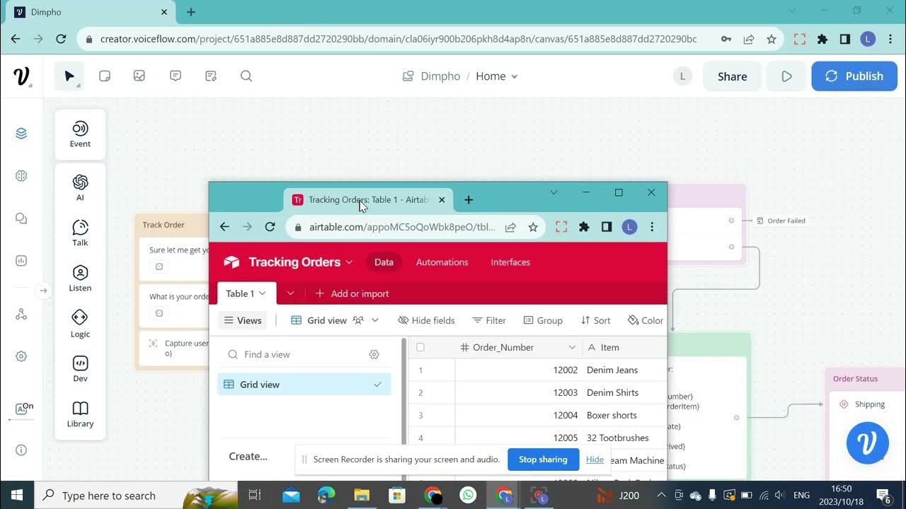 Intergrate Voiceflow with Airtable to Track Orders - YouTube