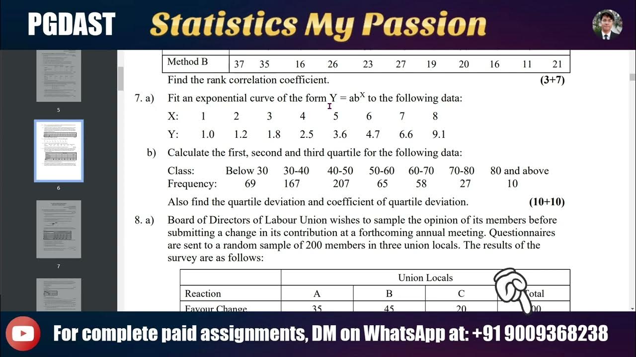2024 PGDAST: Fit an exponential curve of the form Y = abX to the following data:X: 1 2 3 4 5 ...