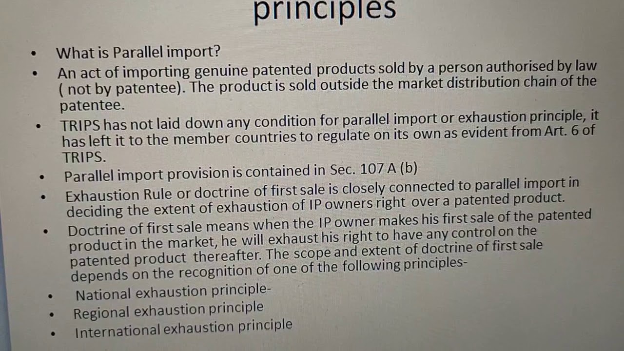 Bolar exemption and parallel import in reference to Patent law - YouTube