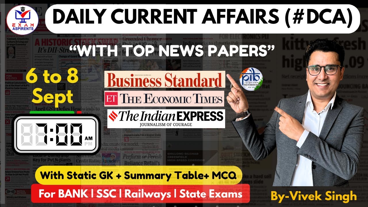 Current Affairs Today |6 to 8 September Current Affairs 2025 |Daily ...