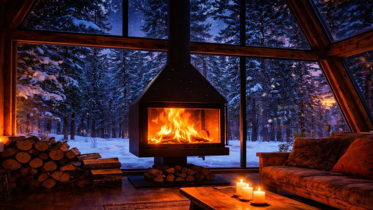 🔥Cozy Fireplace Crackling 24/7 | ️Snowy Cabin Views | Winter Ambience ...