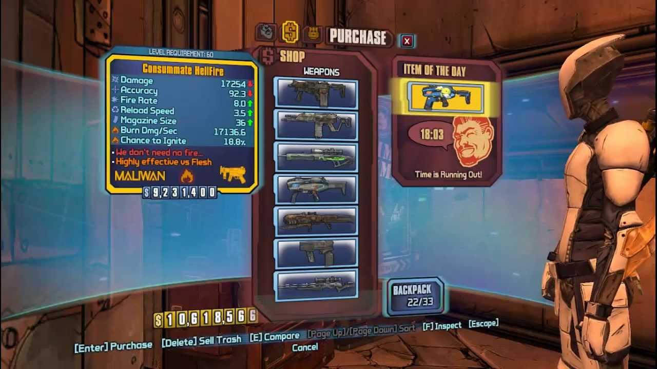BORDERLANDS 2 | LEGENDARY SMG HELLFIRE IN A WEAPON VENDOR! - YouTube