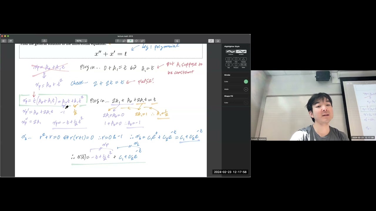 Lecture 16 • Method of undetermined coefficients - YouTube