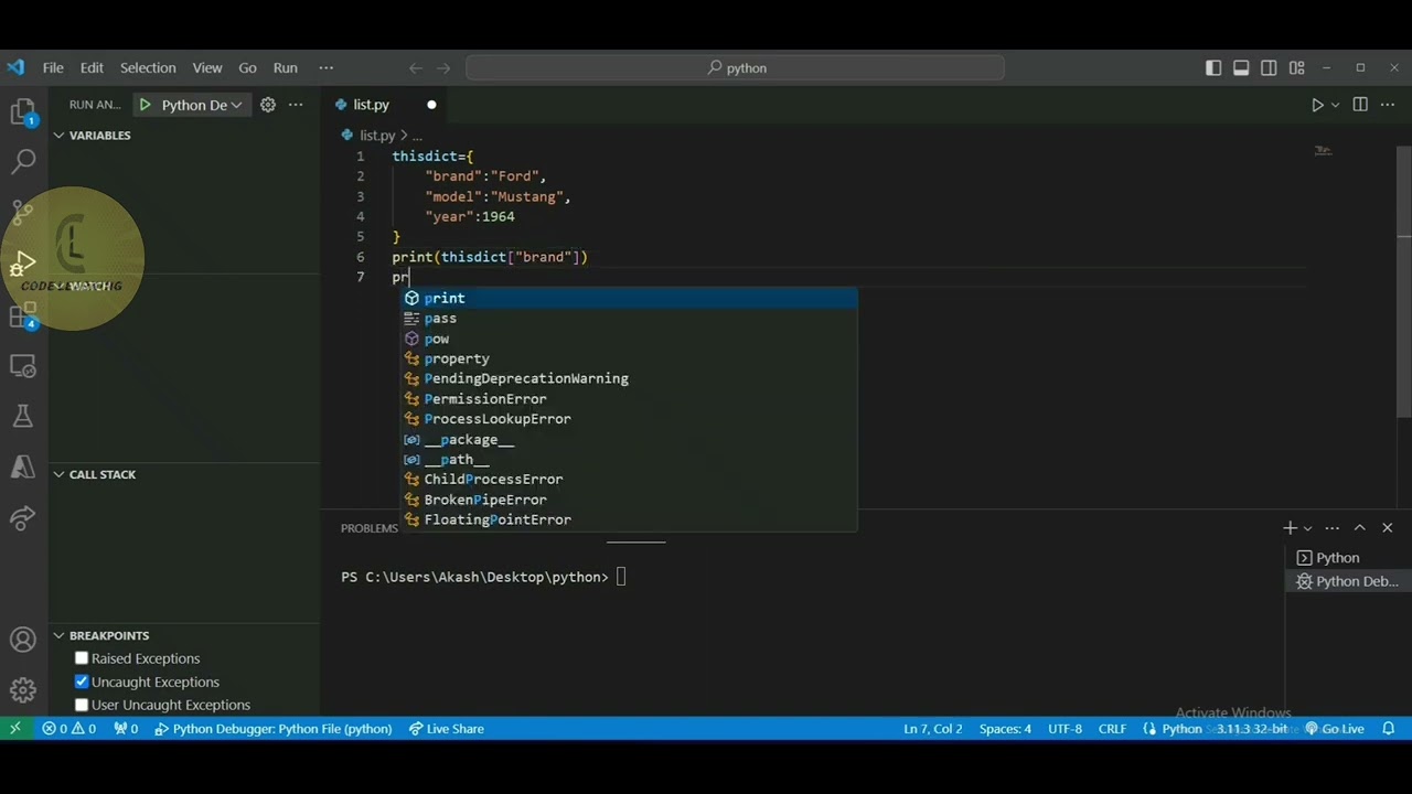 Python Dictionary 2 Codelearning Youtube